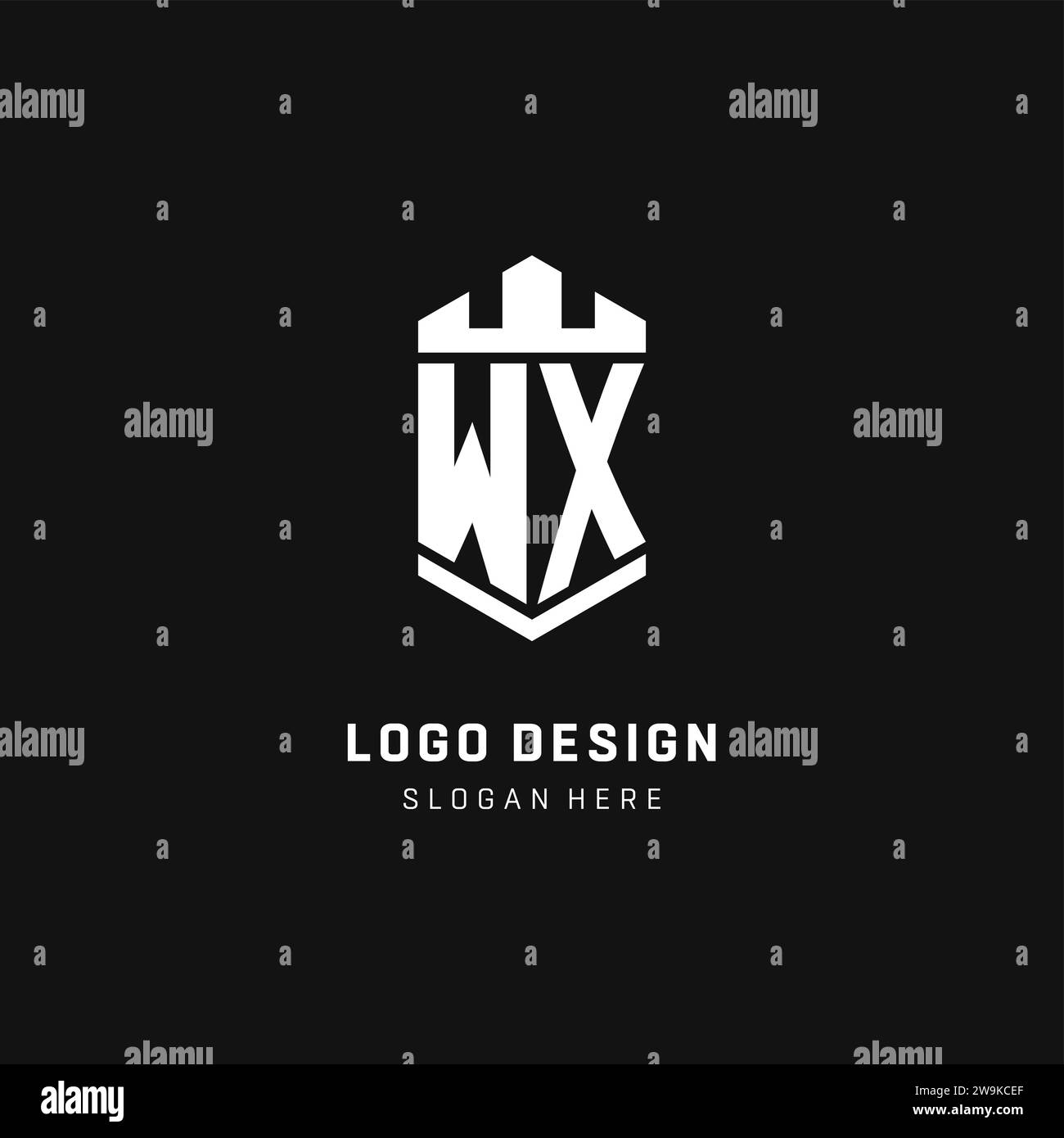 WX monogram logo initial with crown and shield guard shape style vector ...