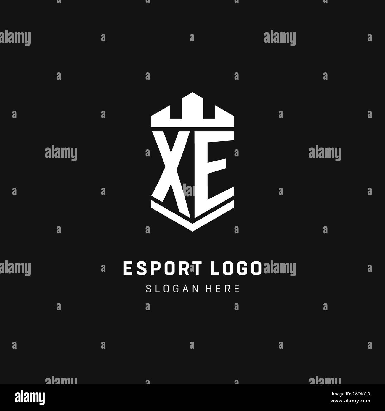 XE monogram logo initial with crown and shield guard shape style vector ...