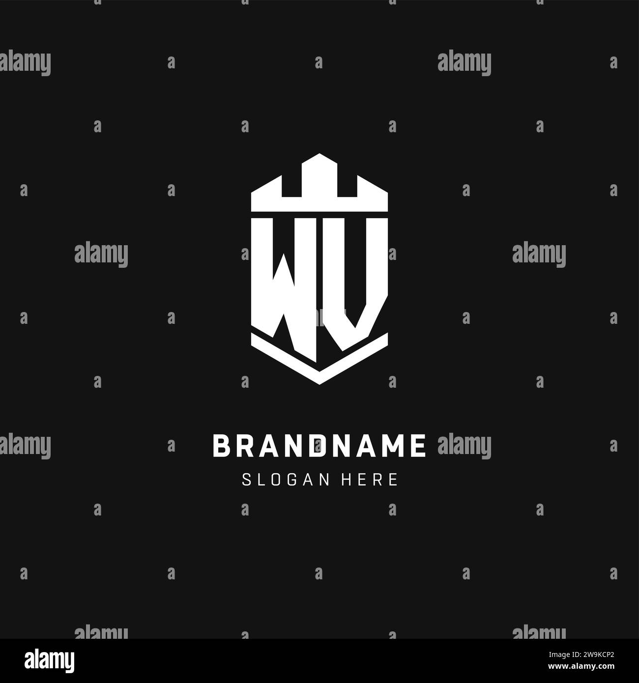 WV monogram logo initial with crown and shield guard shape style vector graphic Stock Vector ...