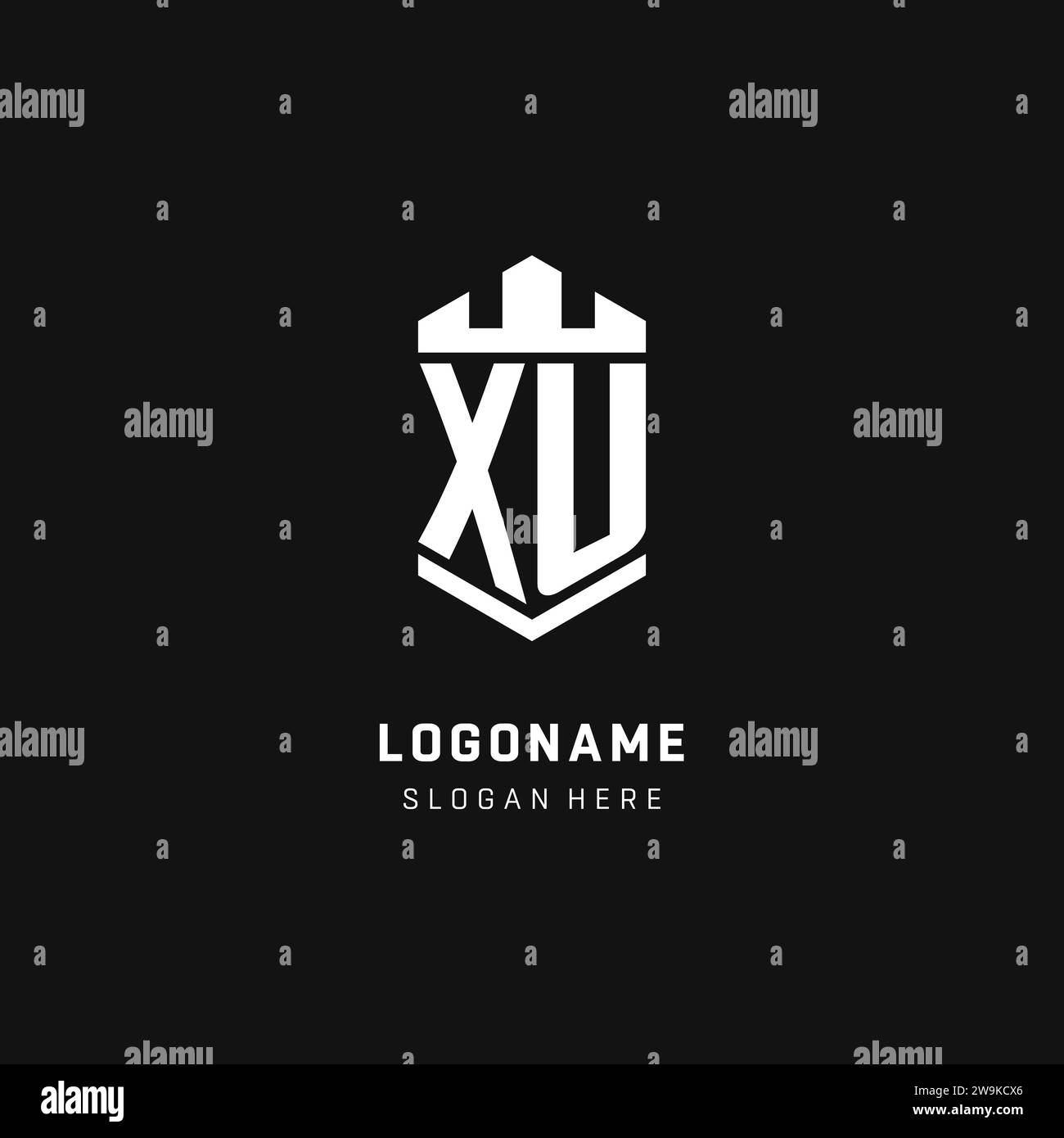 XU monogram logo initial with crown and shield guard shape style vector graphic Stock Vector ...