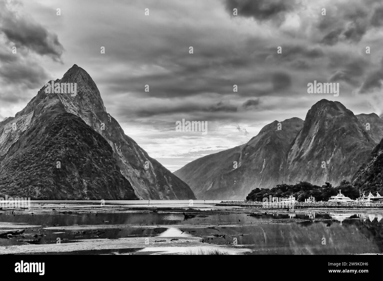 Moody contrast Milford sound bay in new Zealand Fiordland - popular ...