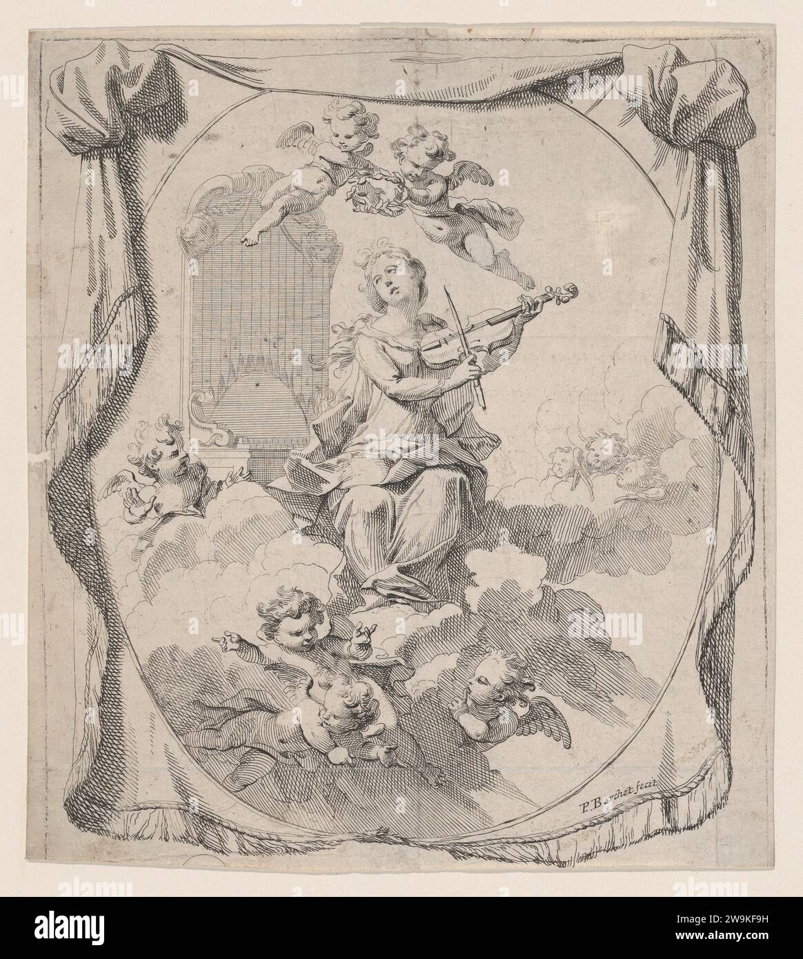 St. Cecilia on Clouds Upheld by Angels 1917 by Peter Berchet Stock ...
