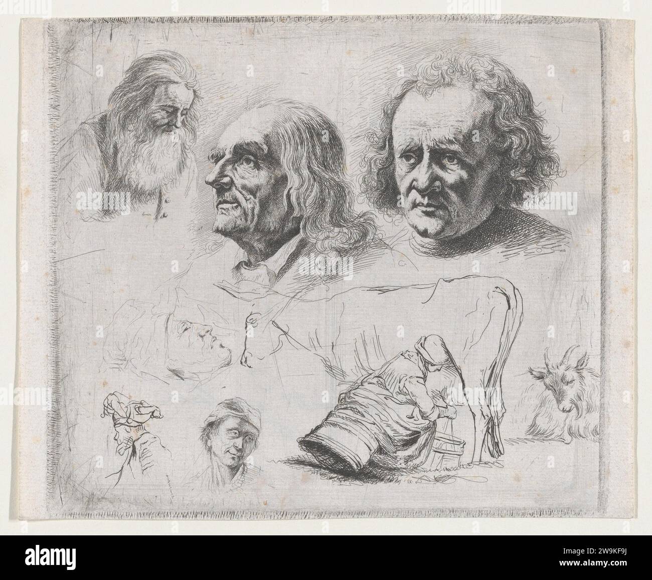 Study of Six Heads and a Milkmaid 1960 by Chevalier Ignace Joseph de ...