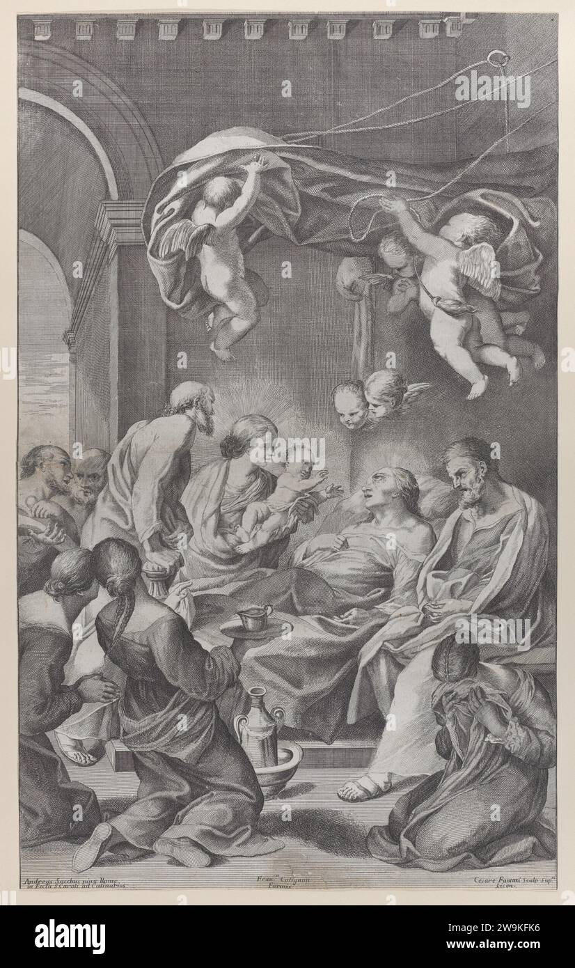 The death of Saint Anne with various family members surrounding her and ...
