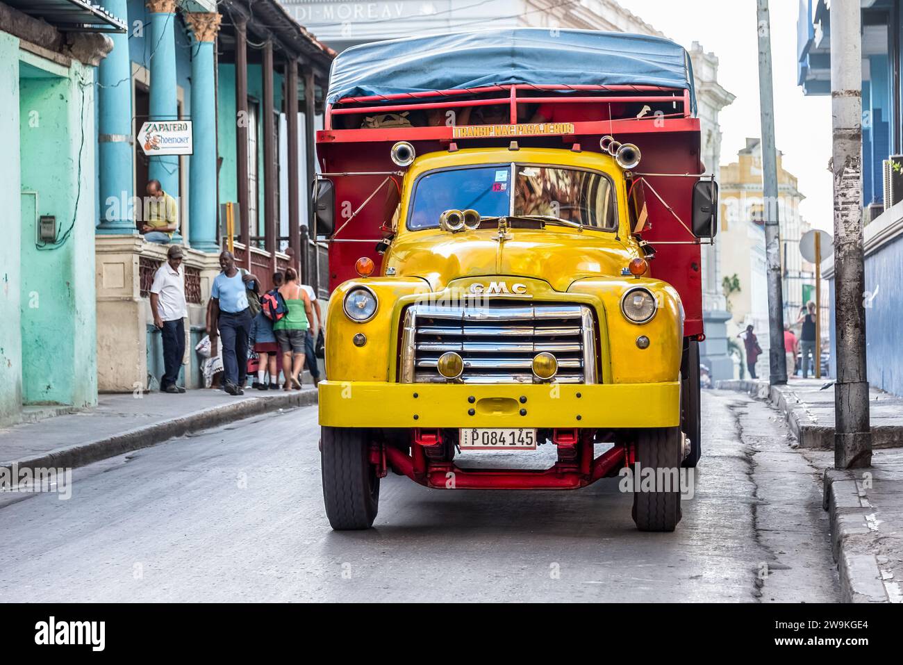 Urban passenger transportation in vintage American GMC truck, Santiago ...