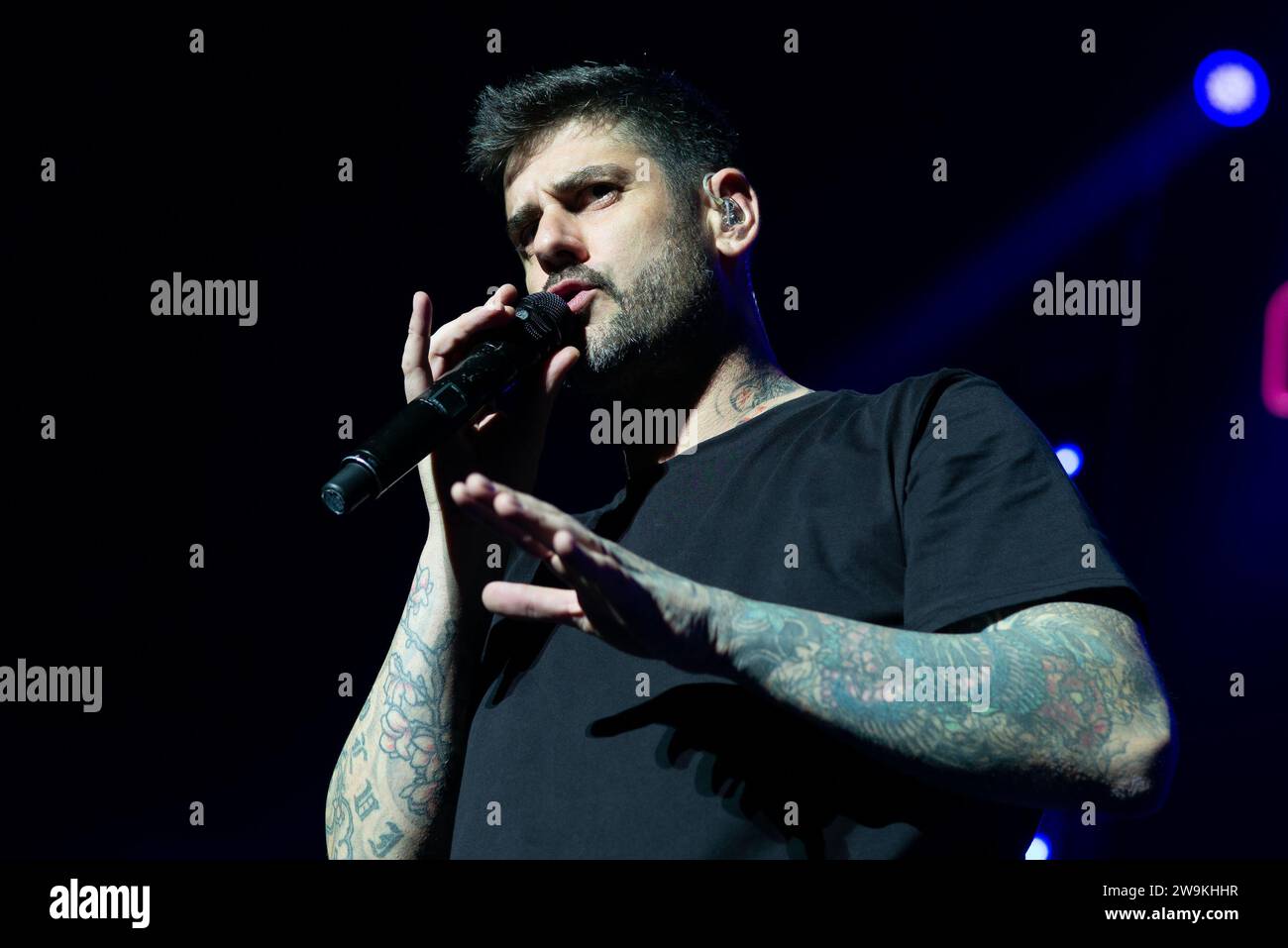 Spanish singer Melendi performs during the concert at the Wizcenter in ...