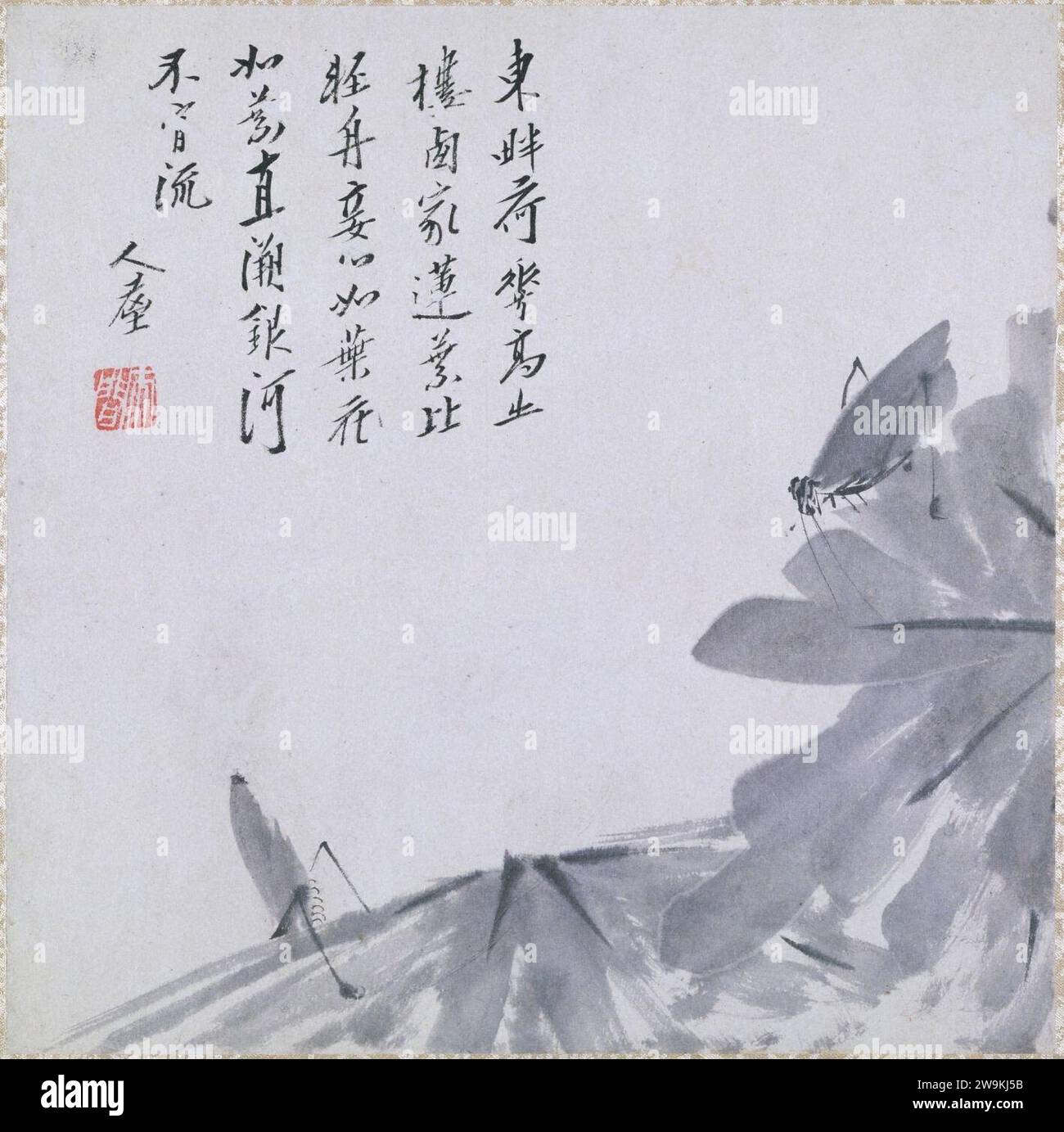 Zhu Da 朱耷 - Two Grasshoppers on Lotus Leaves Stock Photo - Alamy