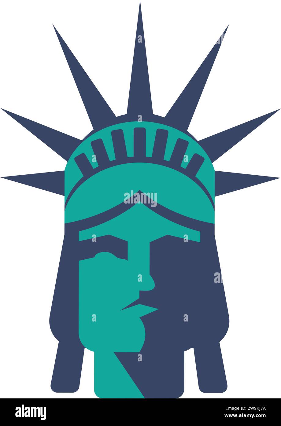 Simple blue flat drawing of the head of the STATUE OF LIBERTY, NEW YORK ...