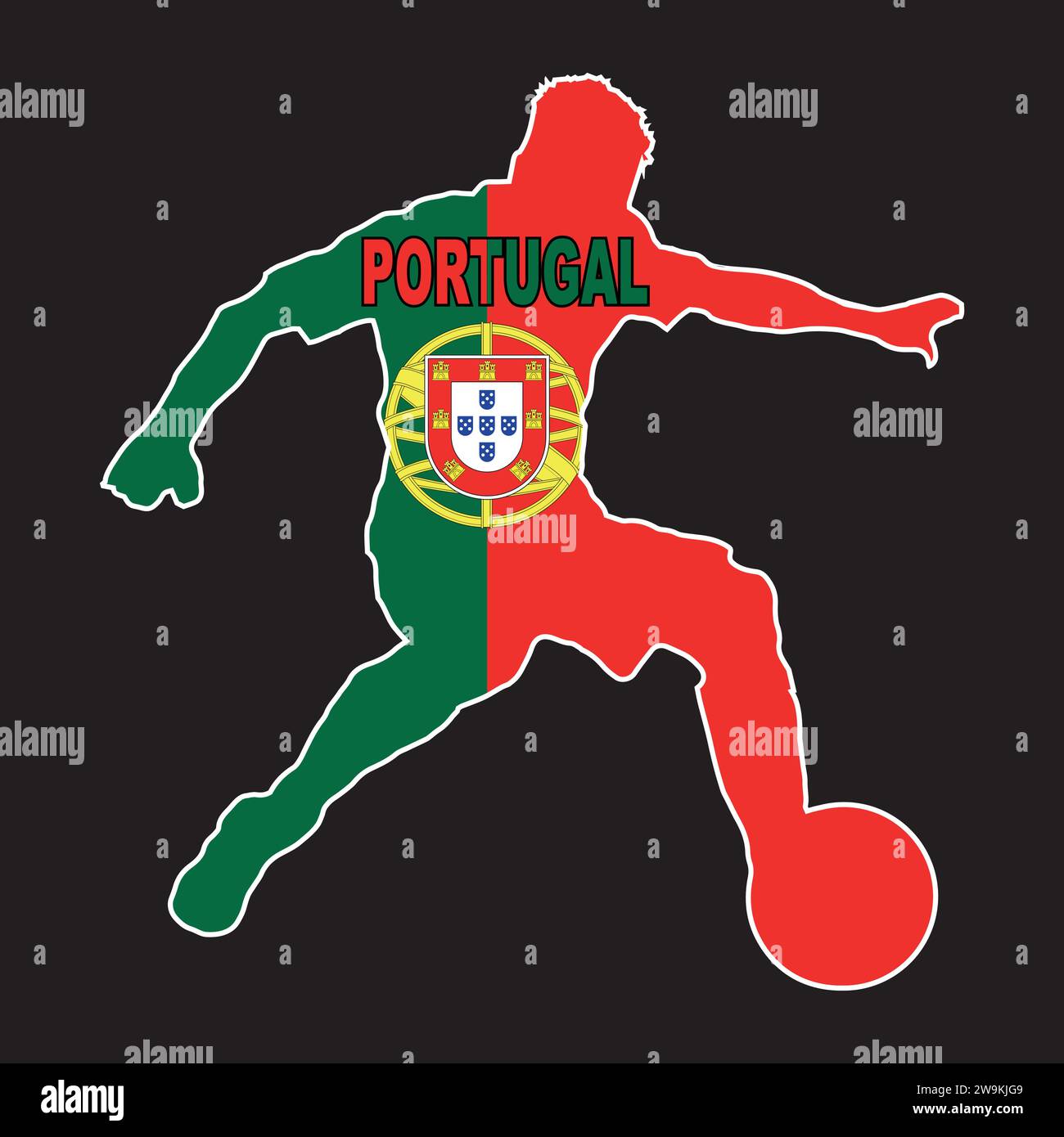 Silhouette of an Portuguese footballer with the national flag colors ...