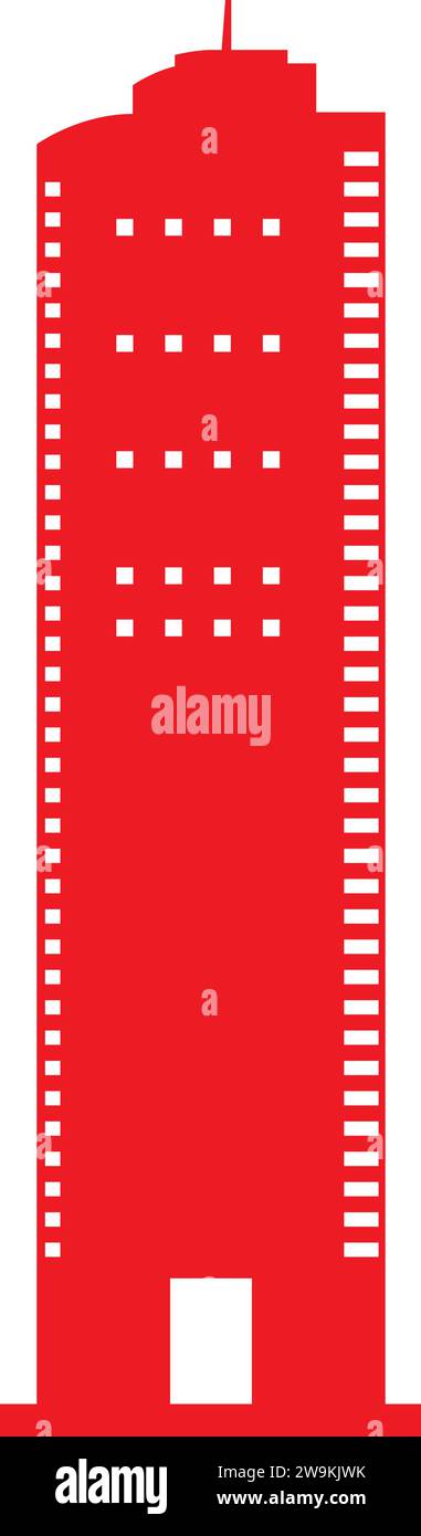 Simple red flat drawing of a modern SKYSCRAPER HIGH-RISE BUILDING Stock ...
