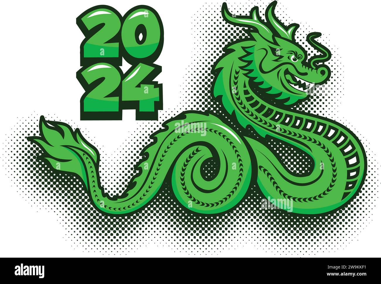 Symbol of 2024 - green wooden dragon. Vector template for greeting card ...