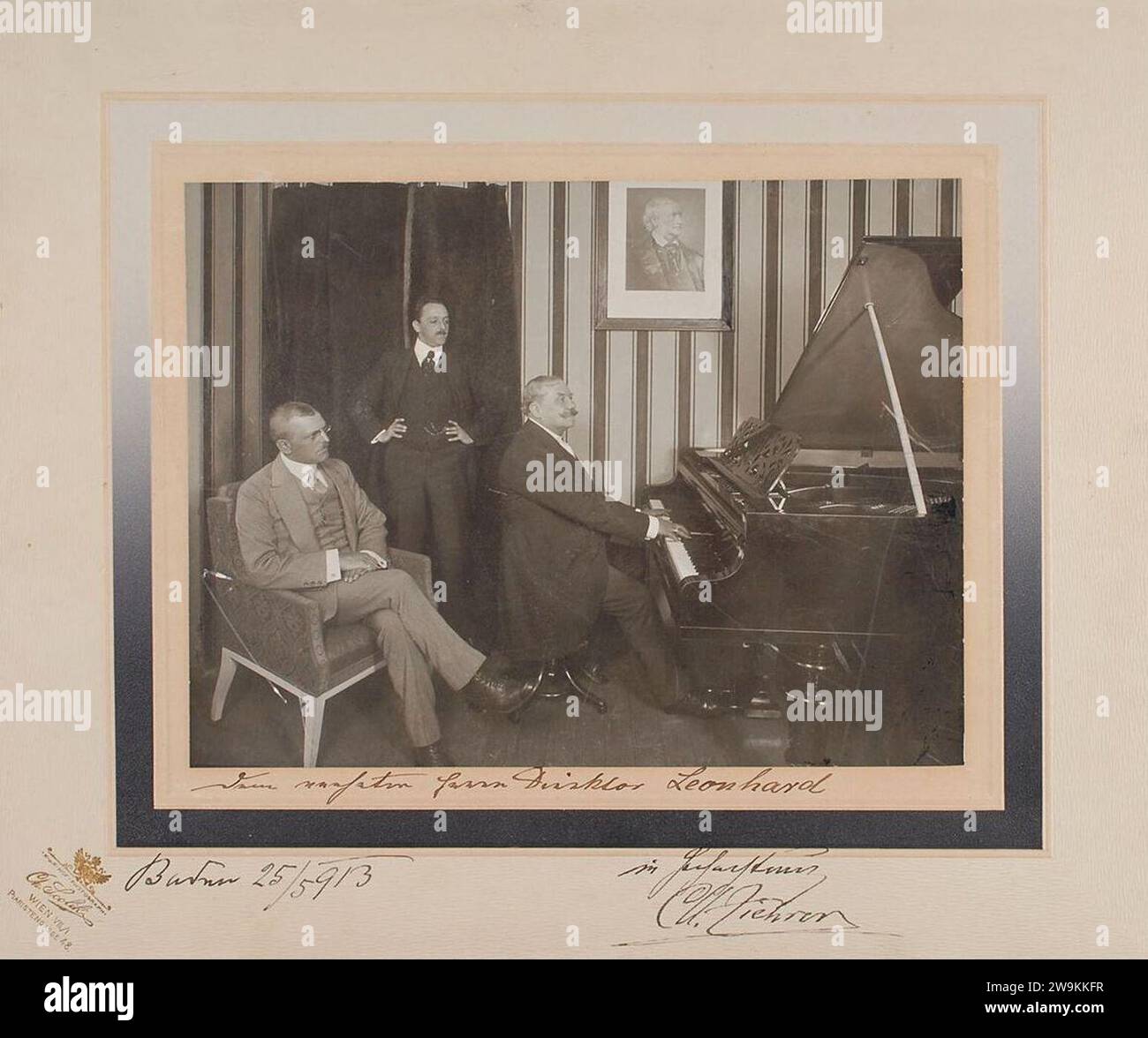 Ziehrer playing the piano under a portrait of Richard Wagner (1913), by ...