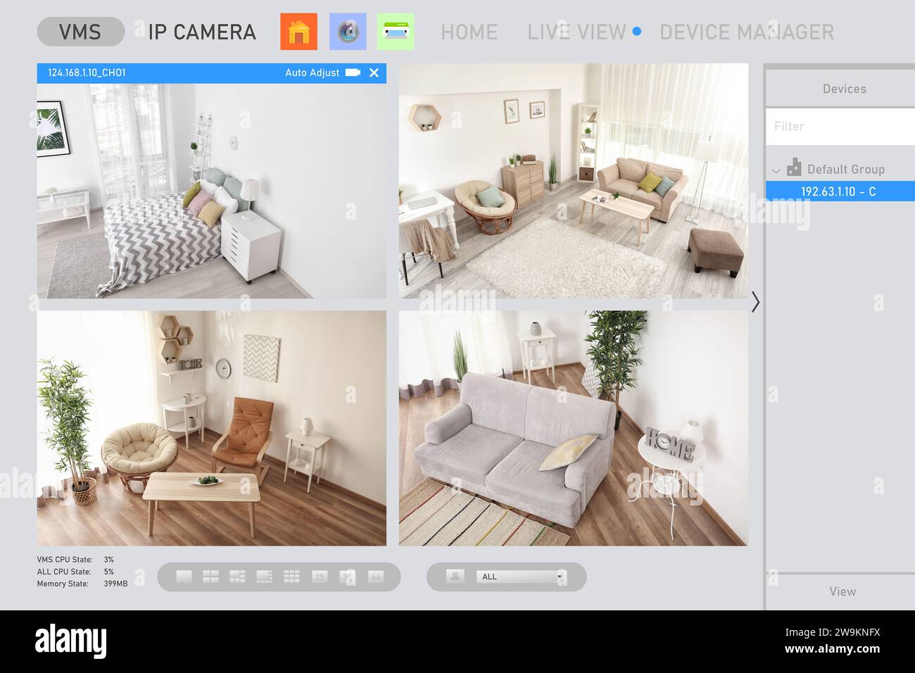 View from CCTV camera on rooms. Smart home Stock Photo - Alamy
