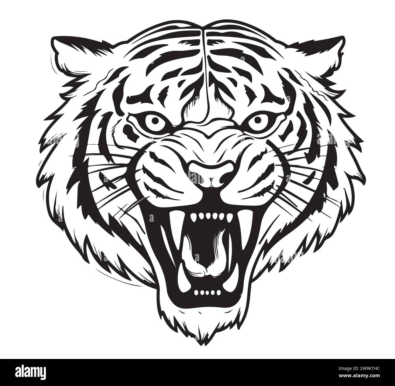 Angry Tiger growling sketch hand drawn in doodle style Vector ...