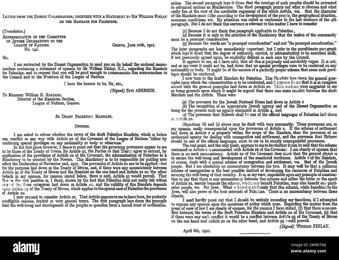 Zionist Organization legal argument regarding the Mandate for Palestine ...