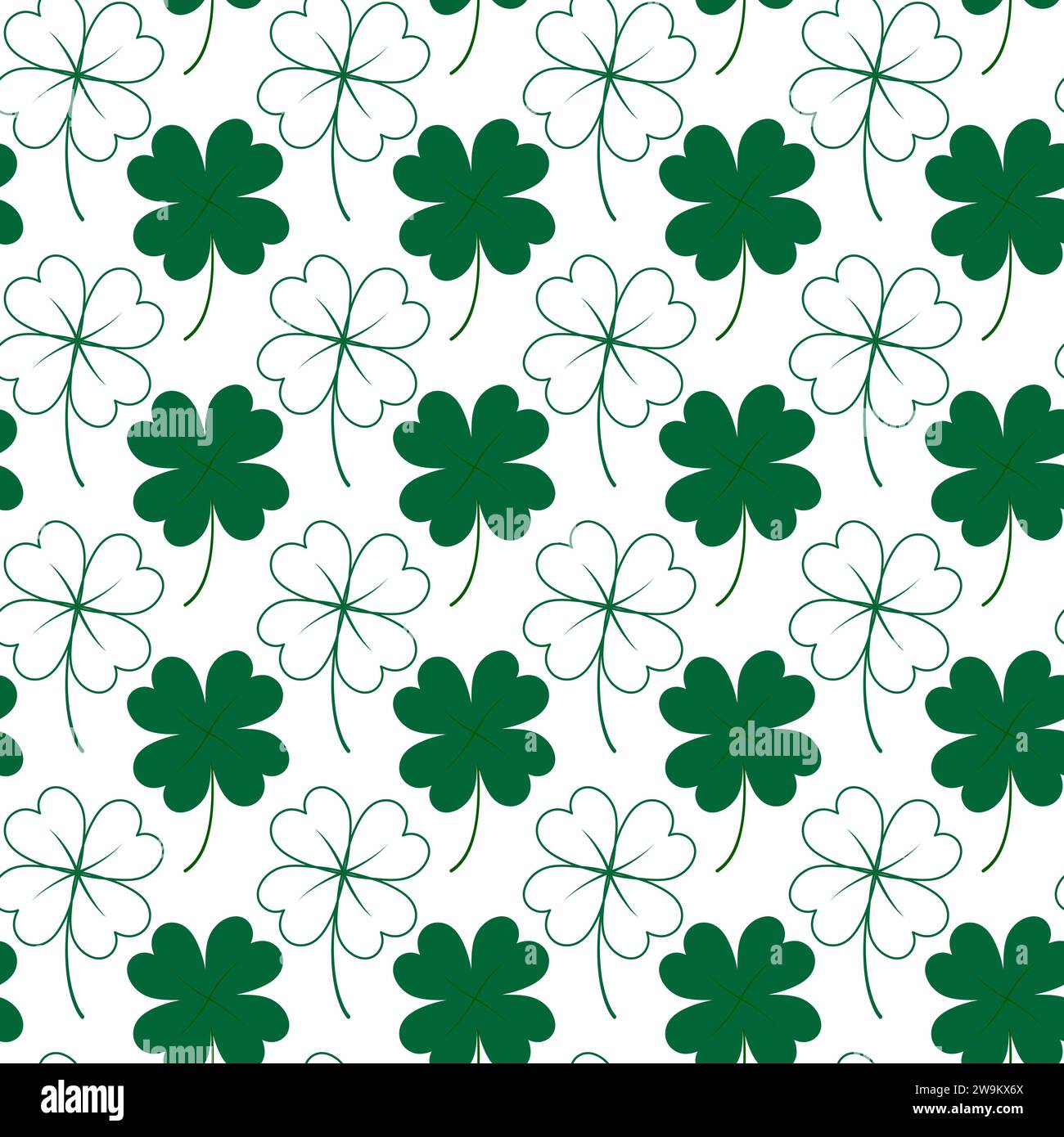 Seamless pattern of four leaf clover. Contour and color drawn design ...