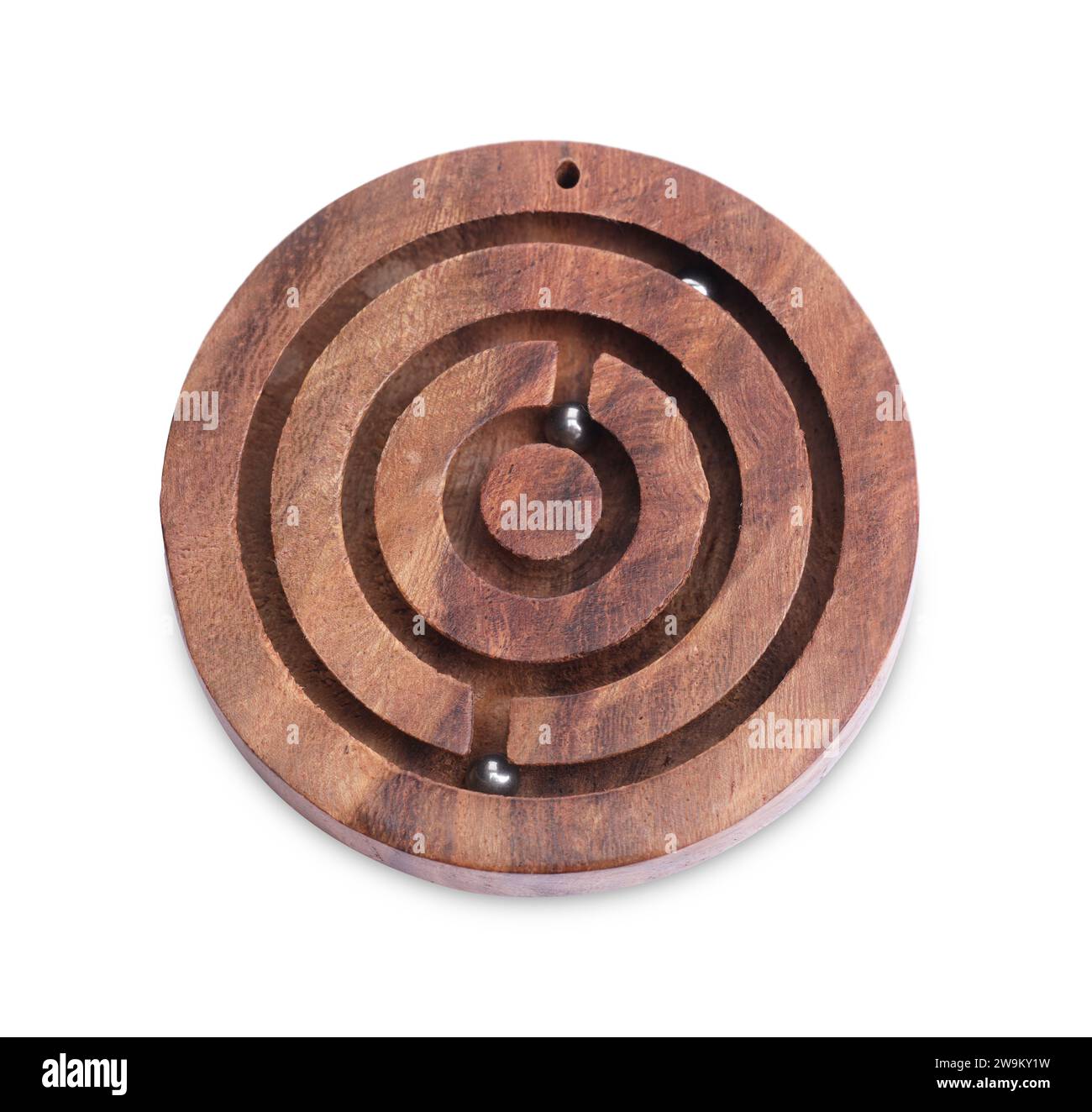 Wooden toy maze with metal balls isolated on white, top view Stock ...