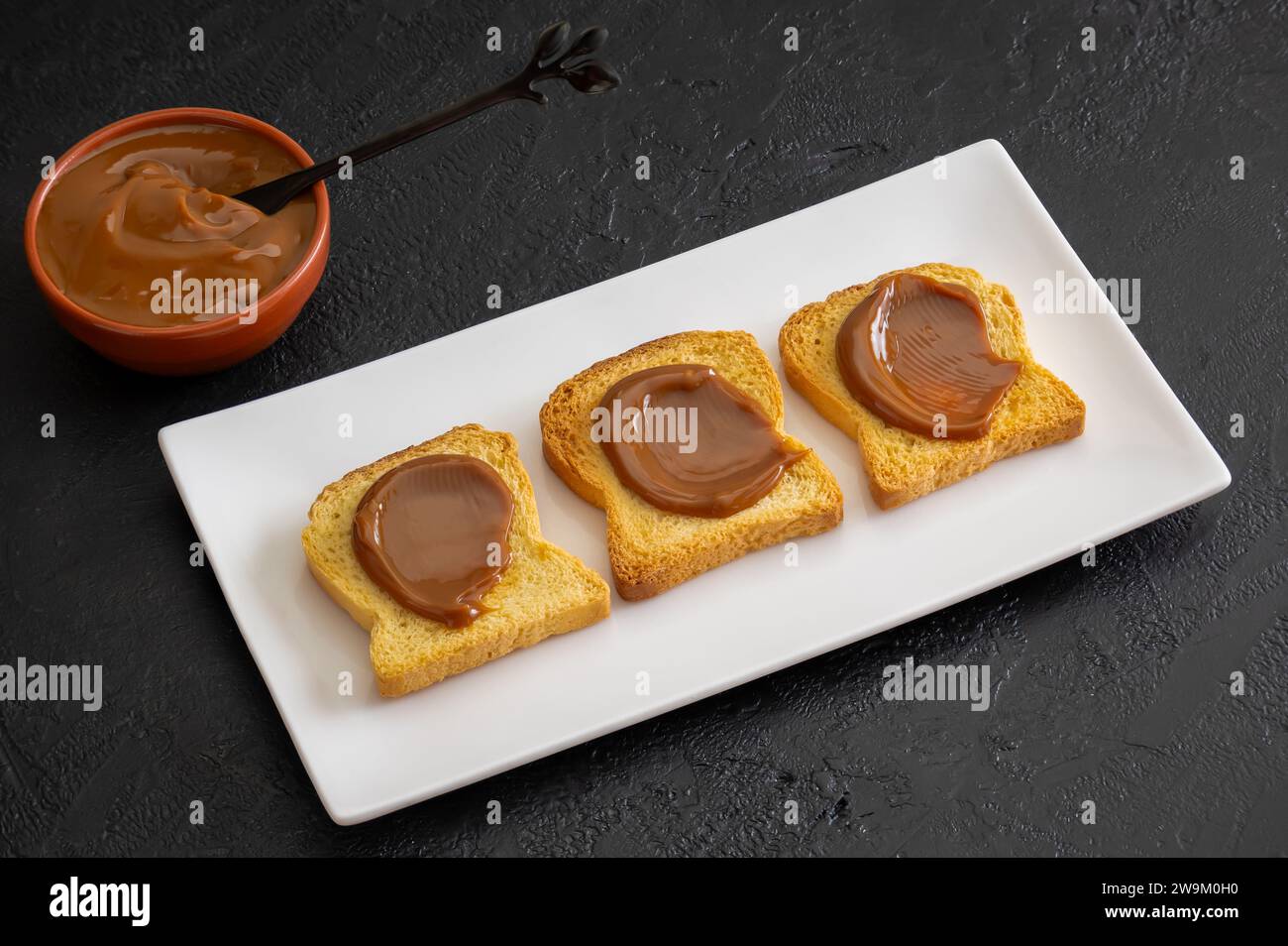 Argentine breakfast of toast with dulce de leche, which is usually ...