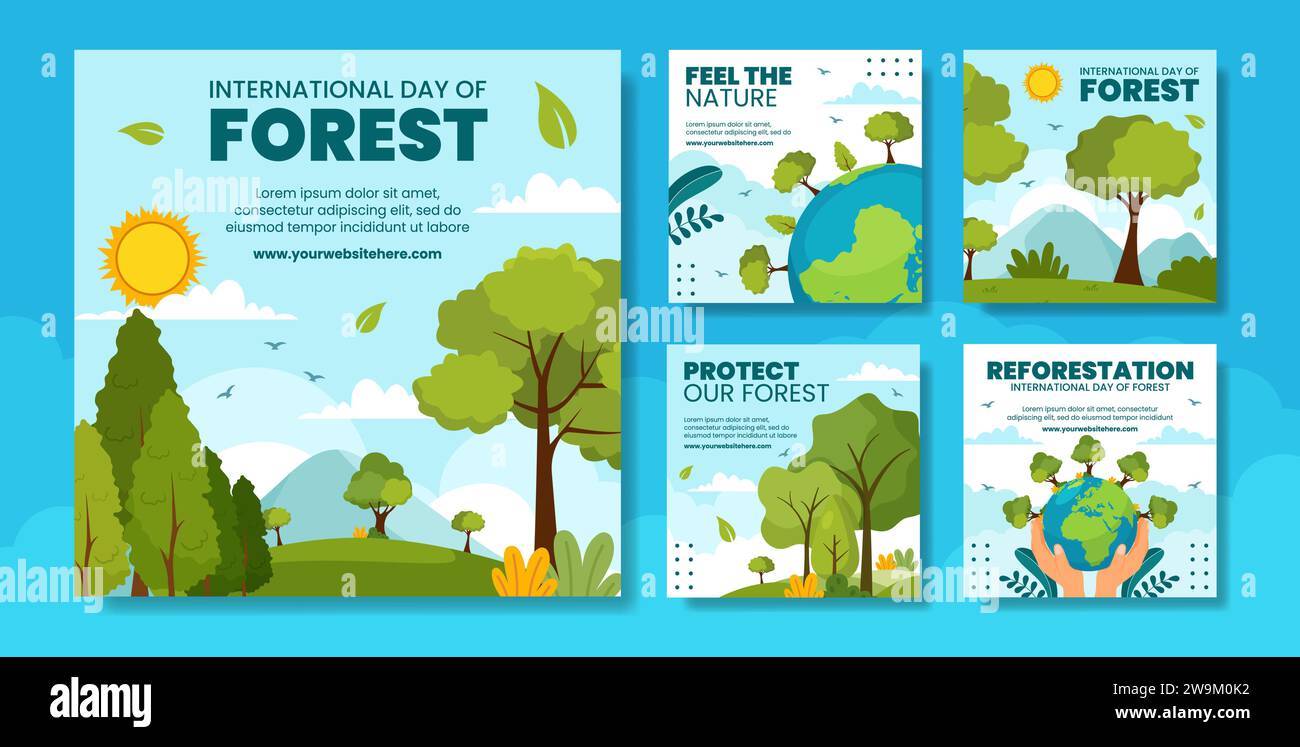 Forest Day Social Media Post Flat Cartoon Hand Drawn Templates ...