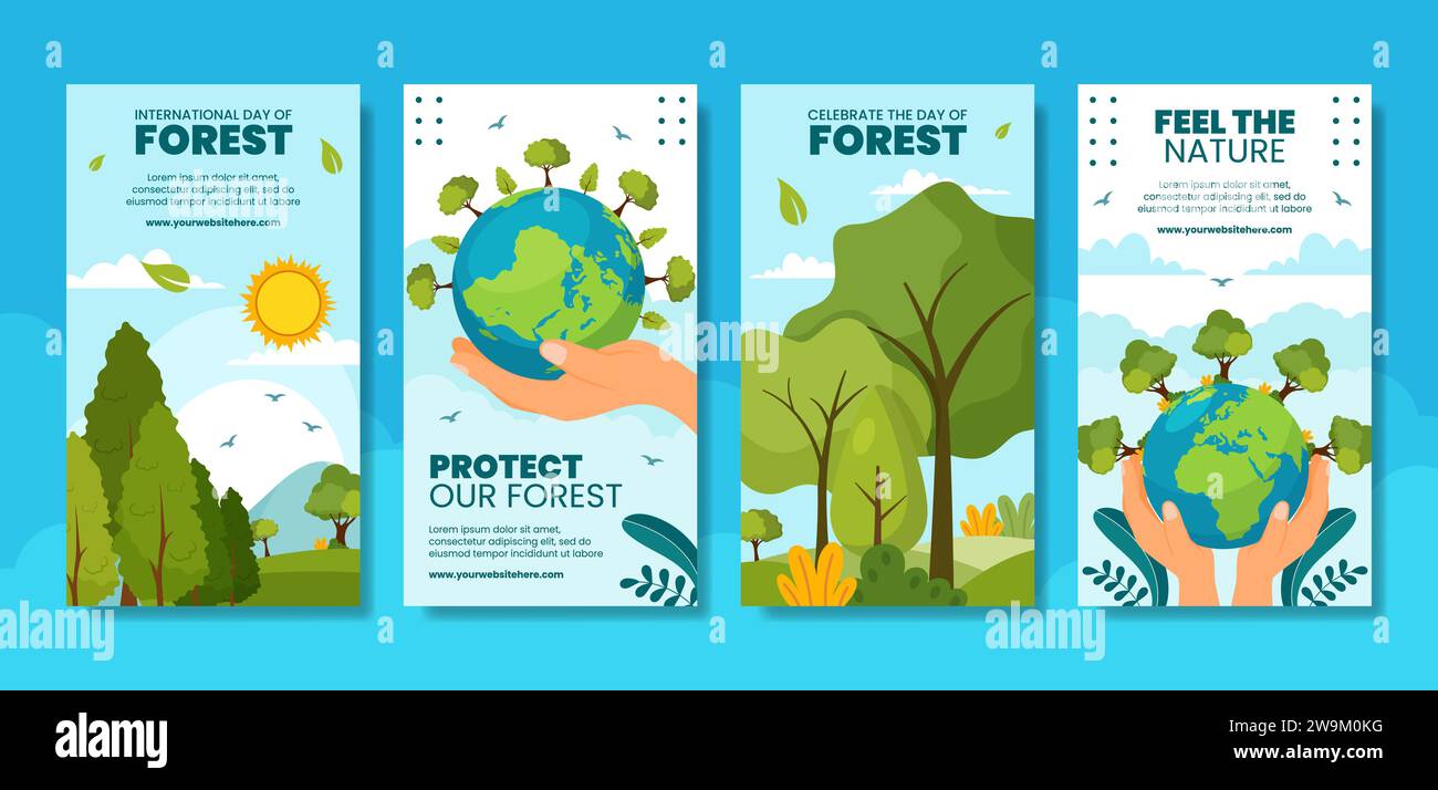 Forest Day Social Media Stories Flat Cartoon Hand Drawn Templates ...
