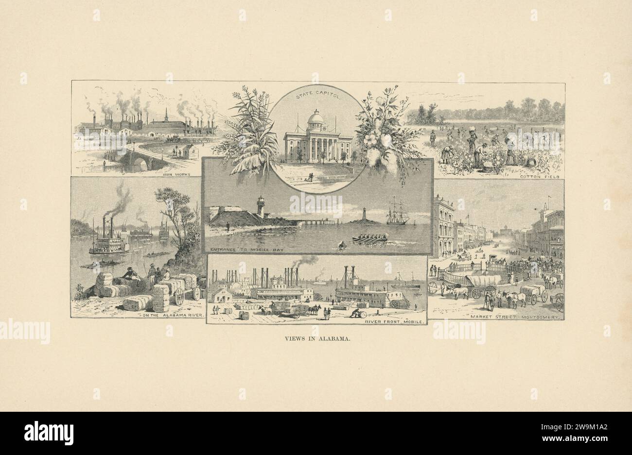 c1895 Antique Woodcut Print - Scenes in Alabama Stock Photo - Alamy