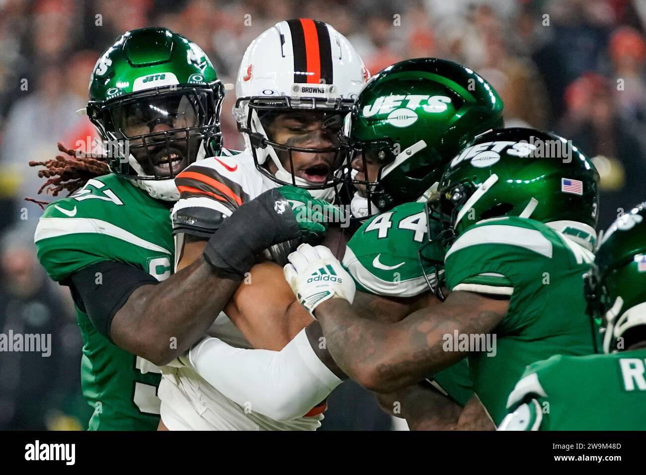 Cleveland Browns wide receiver Cedric Tillman is tackled by the New ...