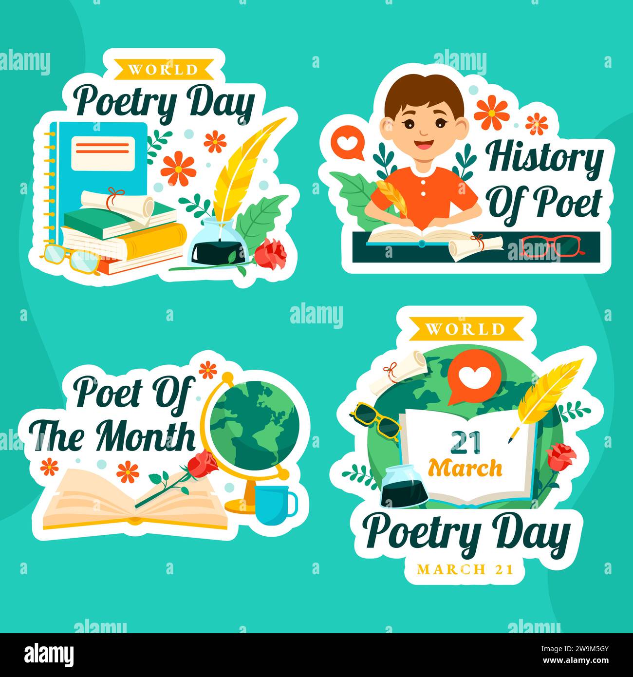 Poetry Day Label Flat Cartoon Hand Drawn Templates Background ...