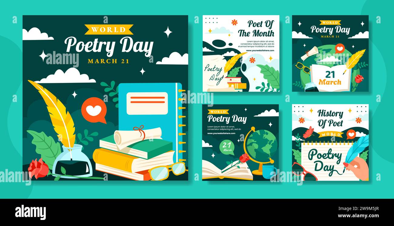 Poetry Day Social Media Post Flat Cartoon Hand Drawn Templates ...