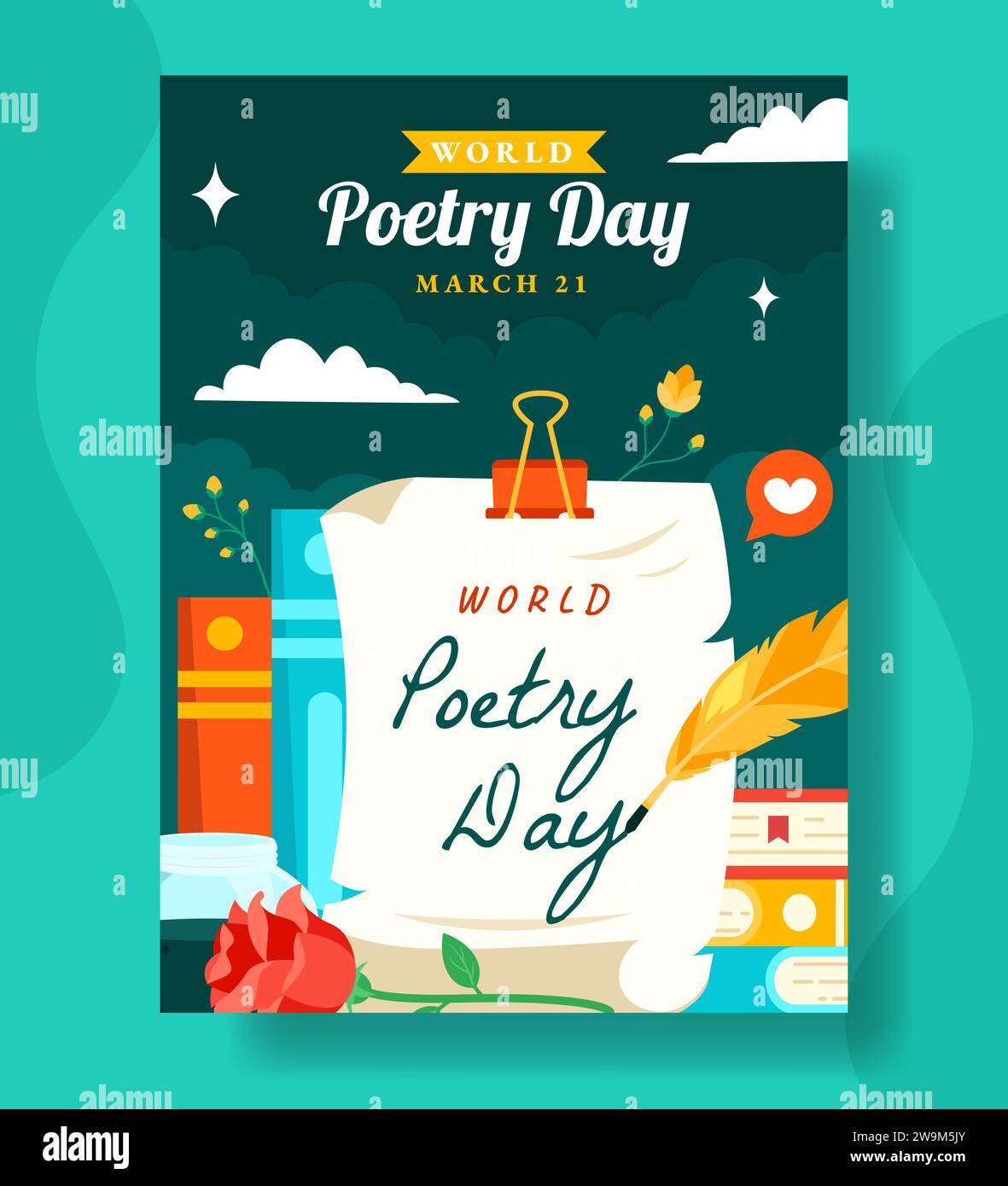 Poetry Day Vertical Poster Flat Cartoon Hand Drawn Templates Background ...