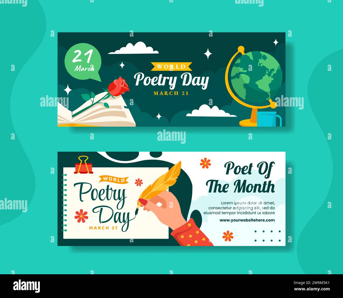 Poetry Day Horizontal Banner Flat Cartoon Hand Drawn Templates ...