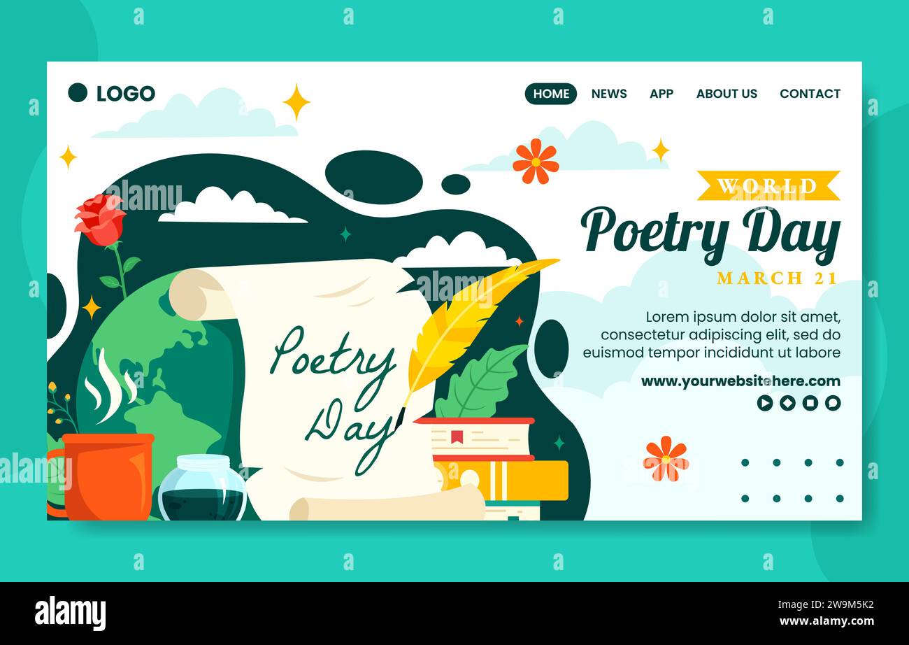 Poetry Day Social Media Landing Page Cartoon Hand Drawn Templates ...