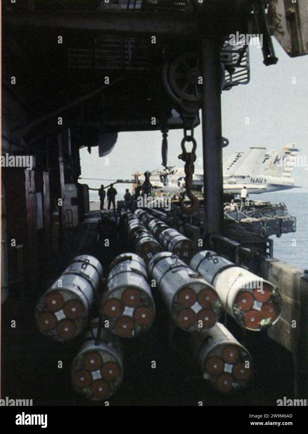 Zuni rocket launchers on USS Midway (CV-41) flight deck c1975 Stock ...