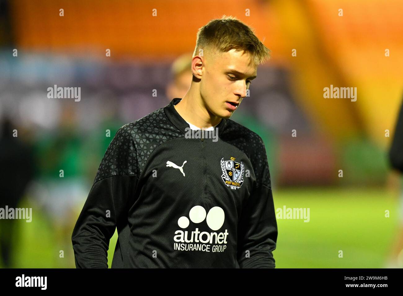Burslem, UK, 10th October 2023. Port Vale's number 26, Liam Brazier ...
