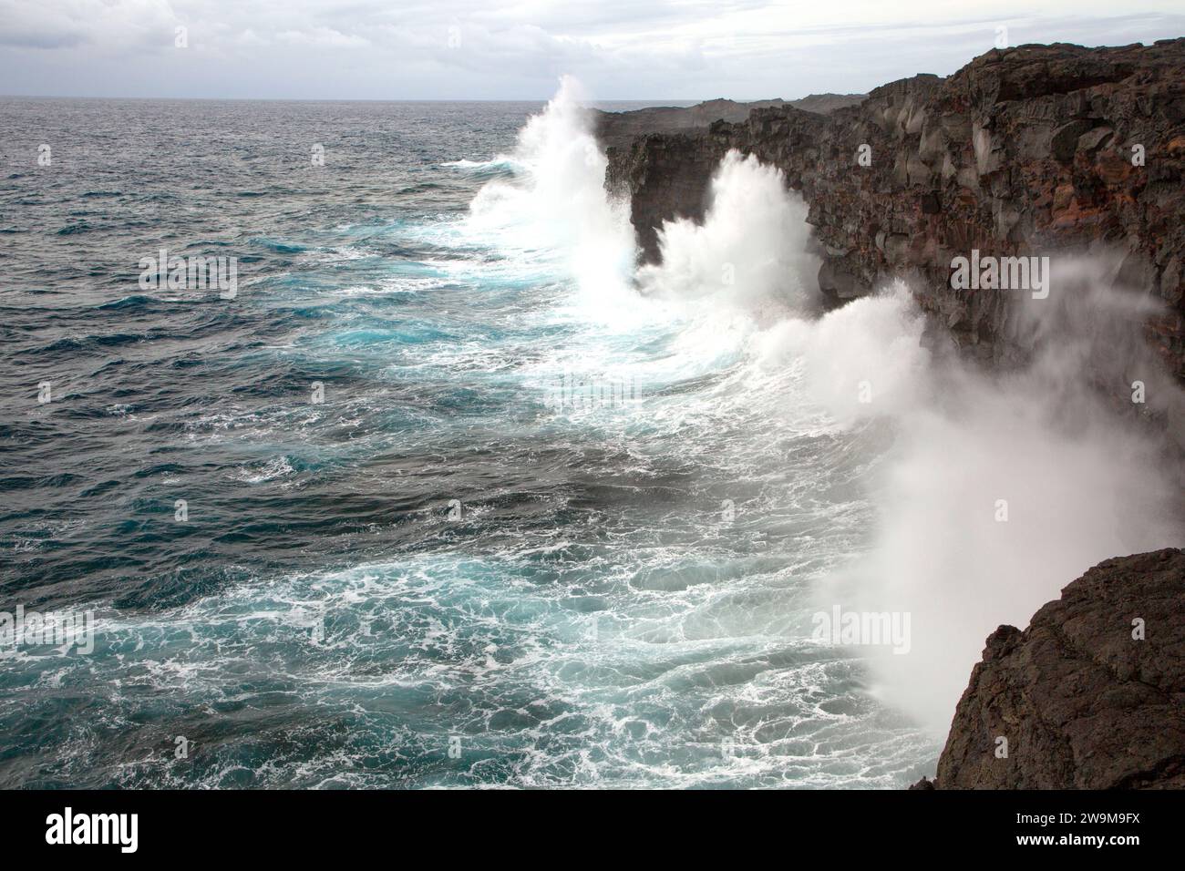 Puna Coast cliff surf, Hawaii Volcanoes National Park, Hawaii Stock ...