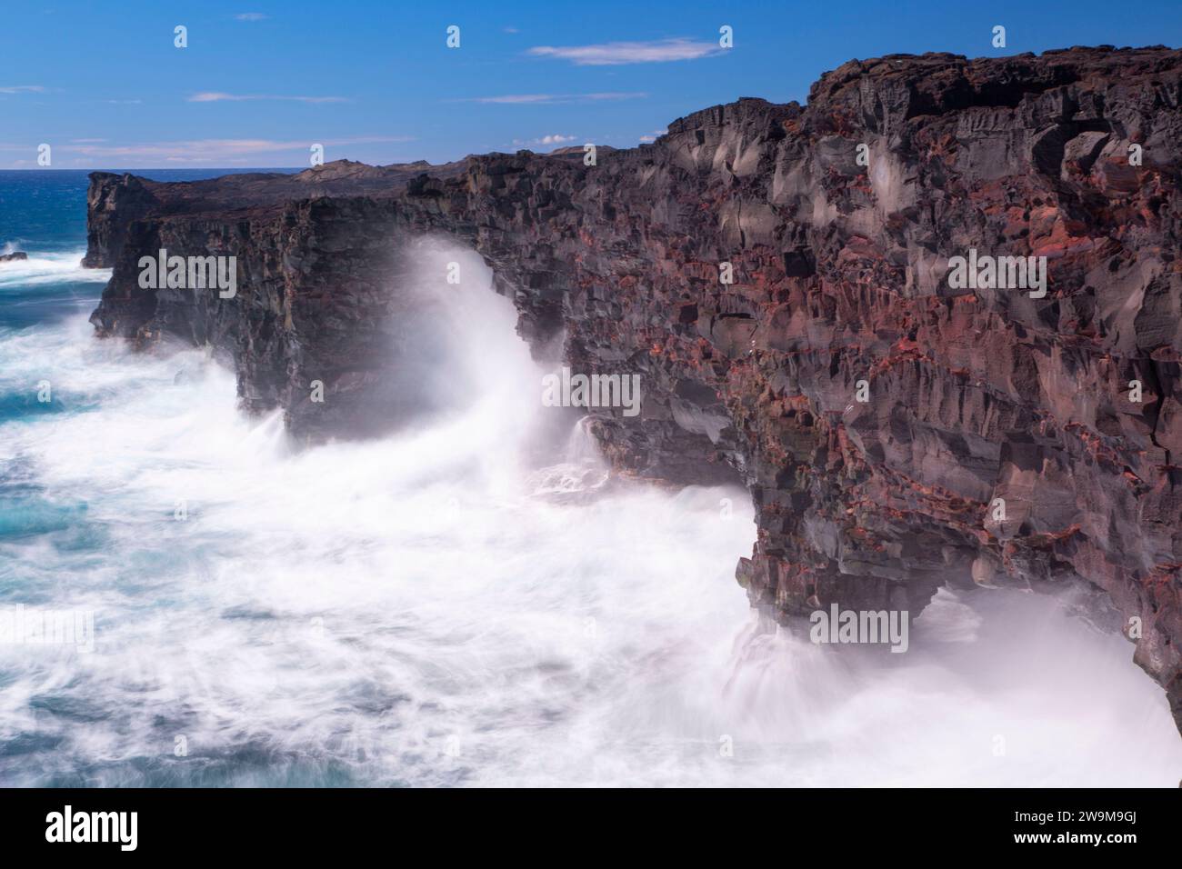 Puna Coast cliff surf, Hawaii Volcanoes National Park, Hawaii Stock ...