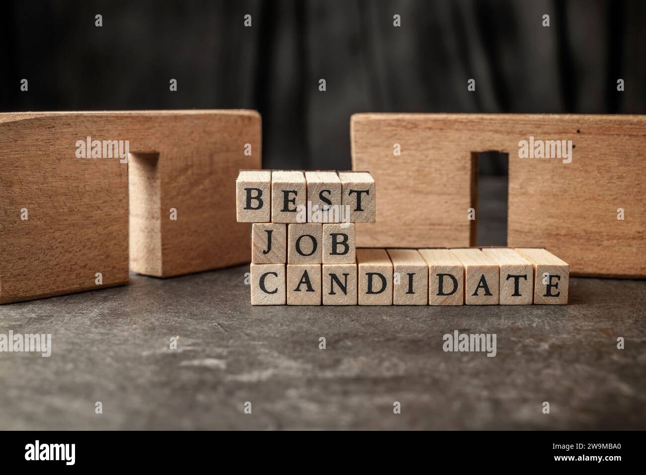 Wooden cube with BEST JOB CANDIDATE letter. Human resources management ...