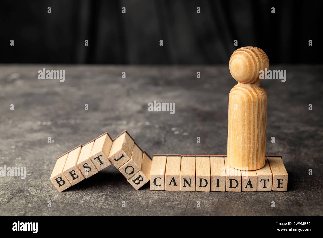 Wooden figures and cube with BEST JOB CANDIDATE letter. Human resources ...