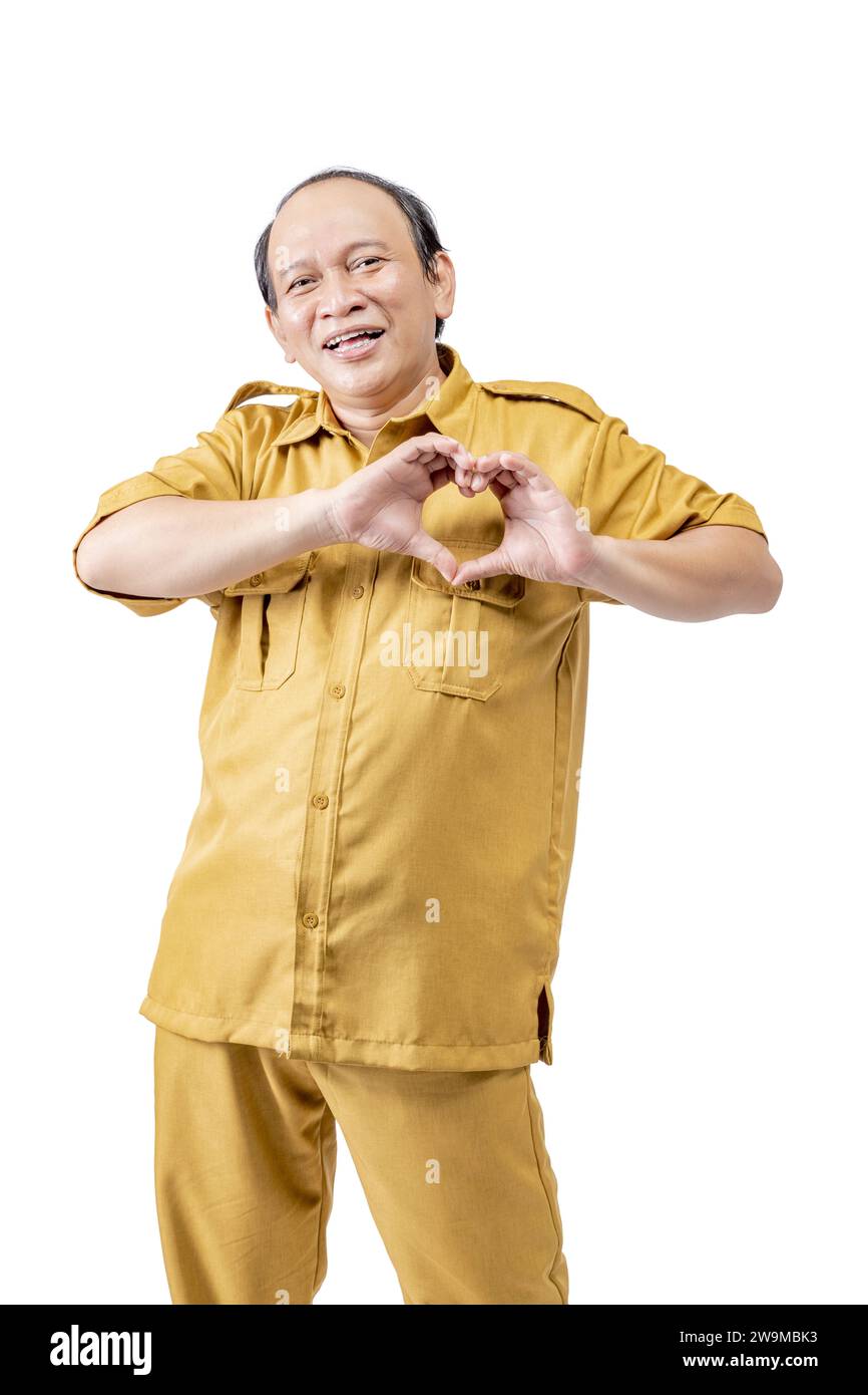 Civil servant man standing with hand gesture isolated over a white ...