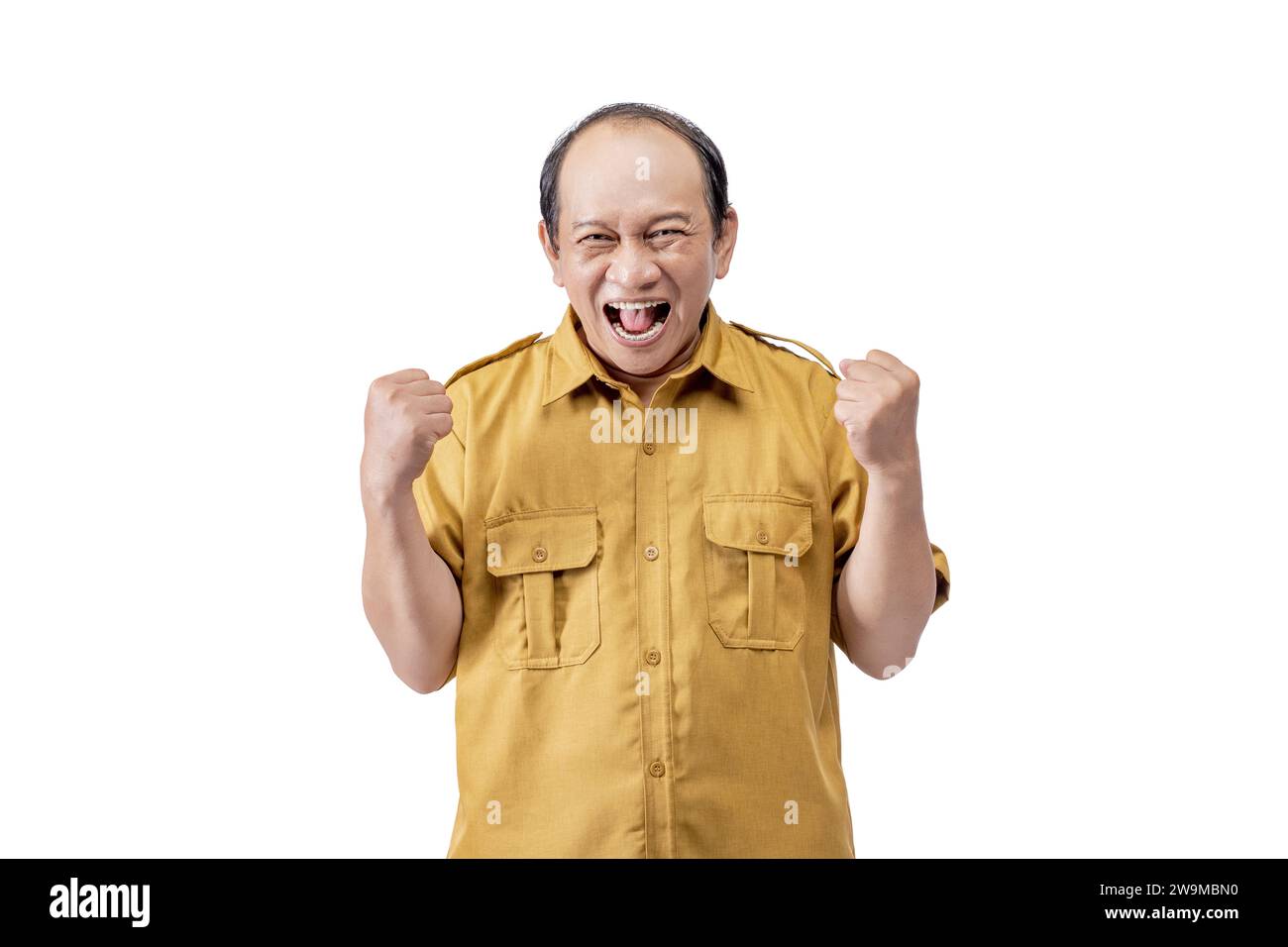 Civil servant man standing with hand gesture isolated over a white ...