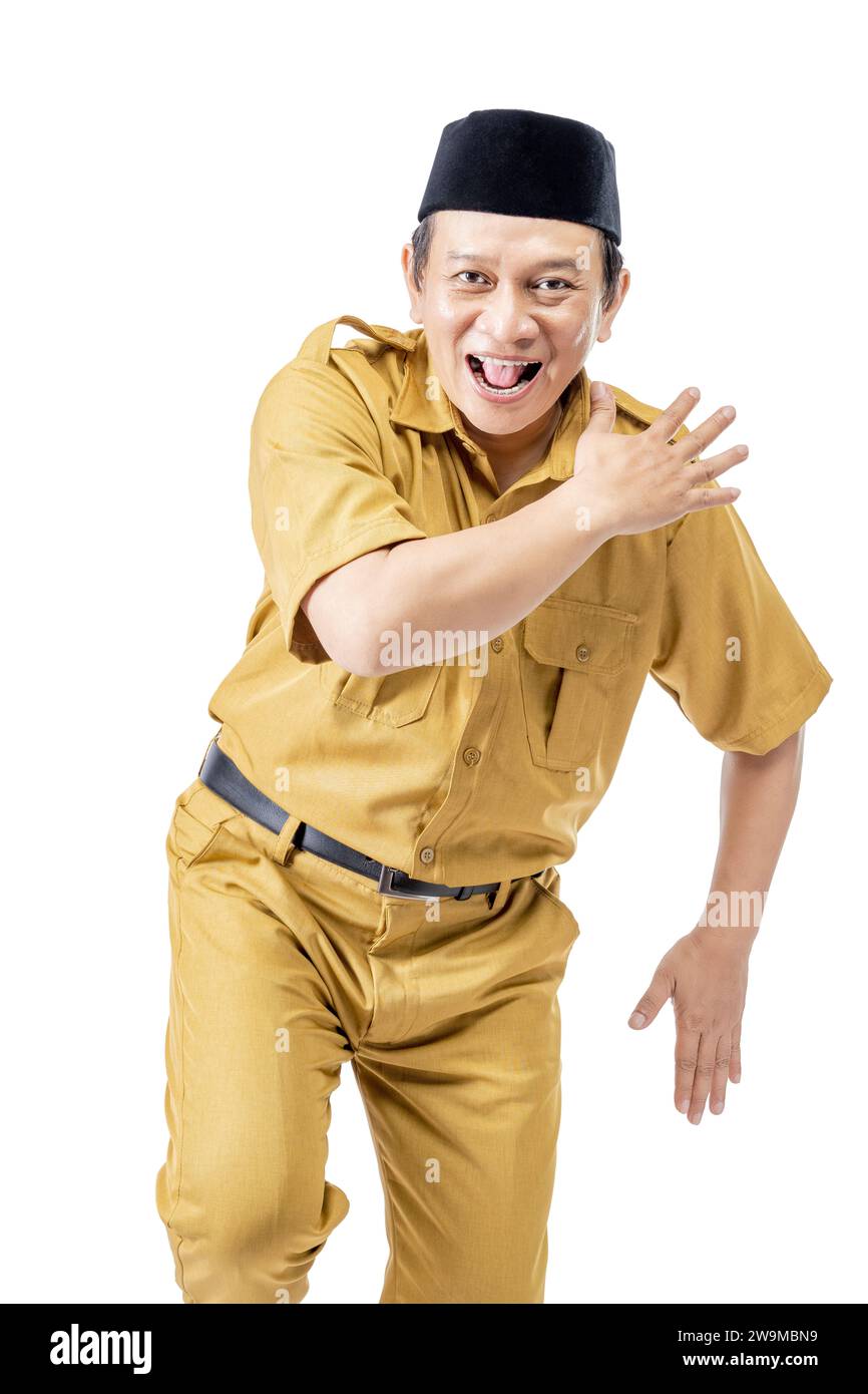 Civil servant man standing with hand gesture isolated over a white ...