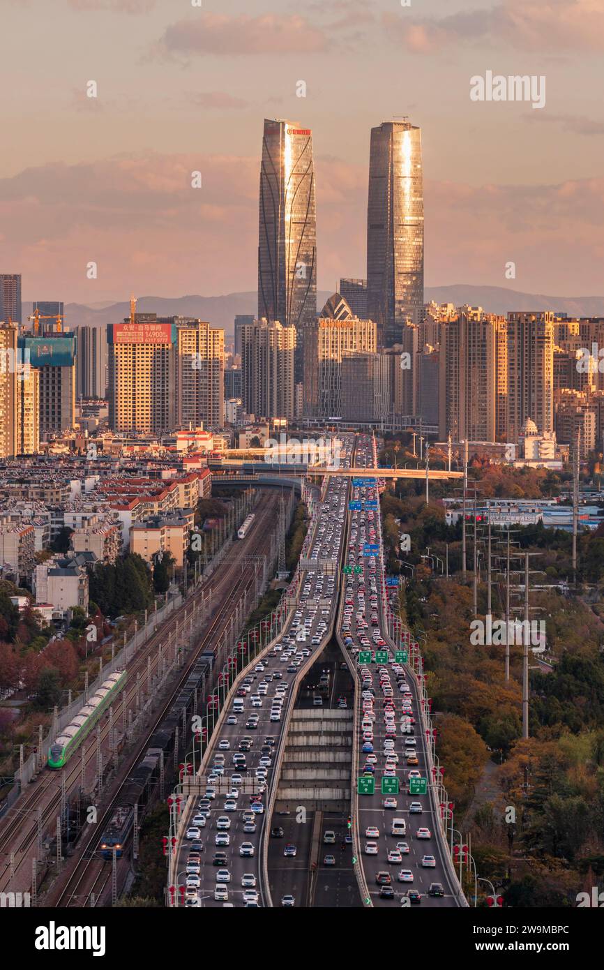 Aerial view of congested road and railway in China Stock Photo - Alamy