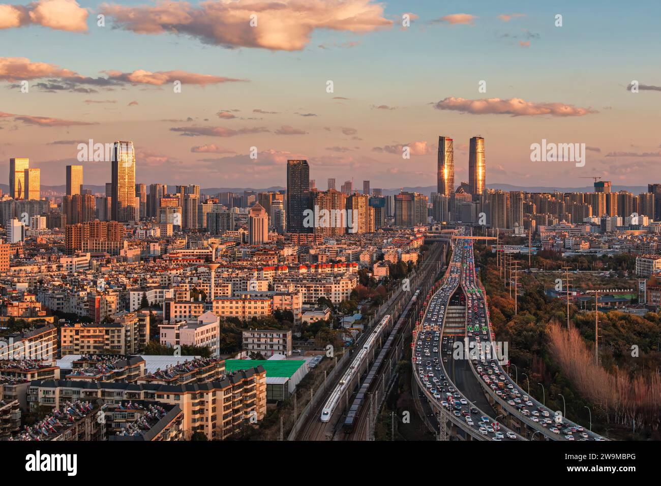 Aerial view of congested road and railway in China Stock Photo - Alamy