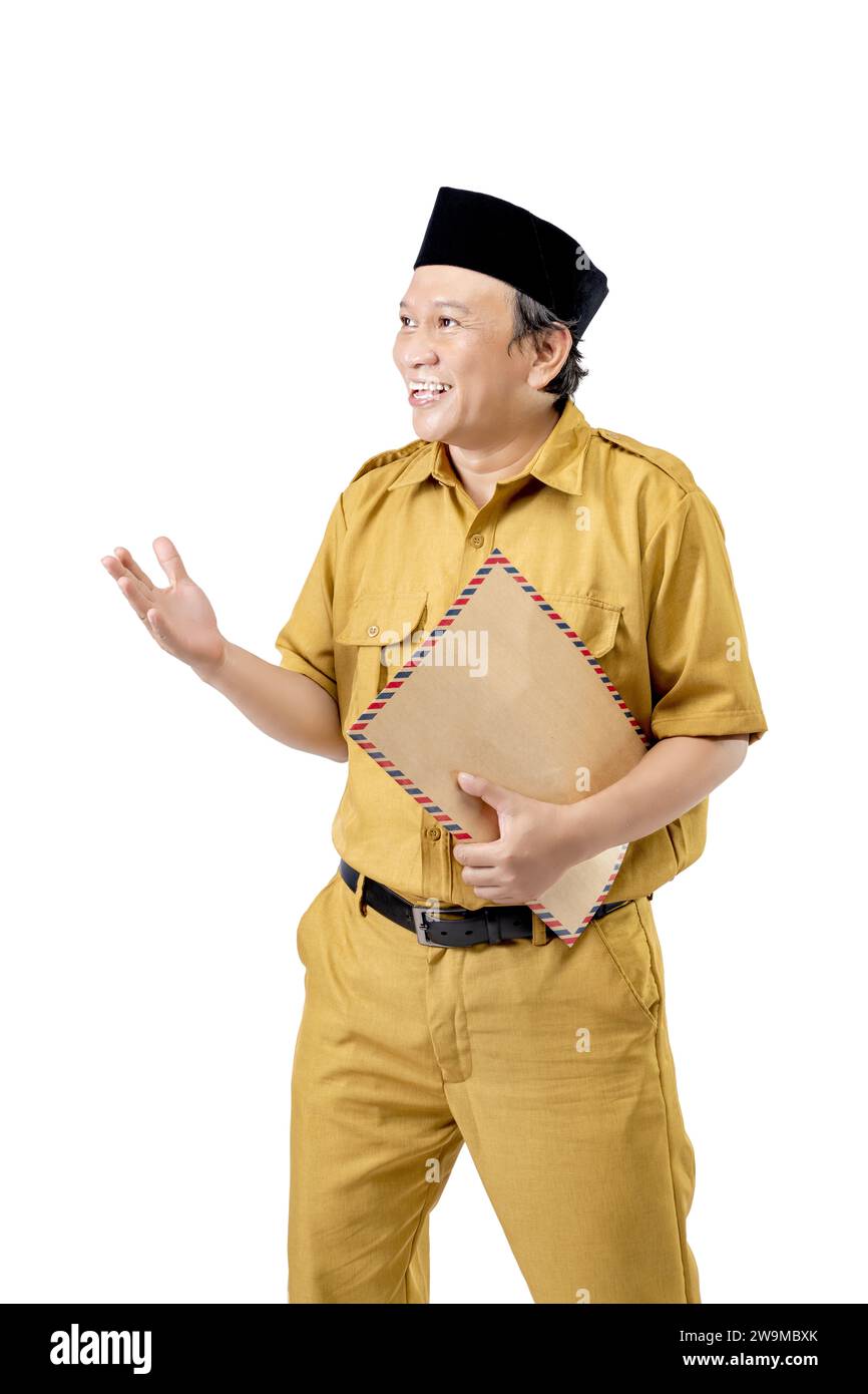 A civil servant man carrying a brown envelope with a hand gesture ...