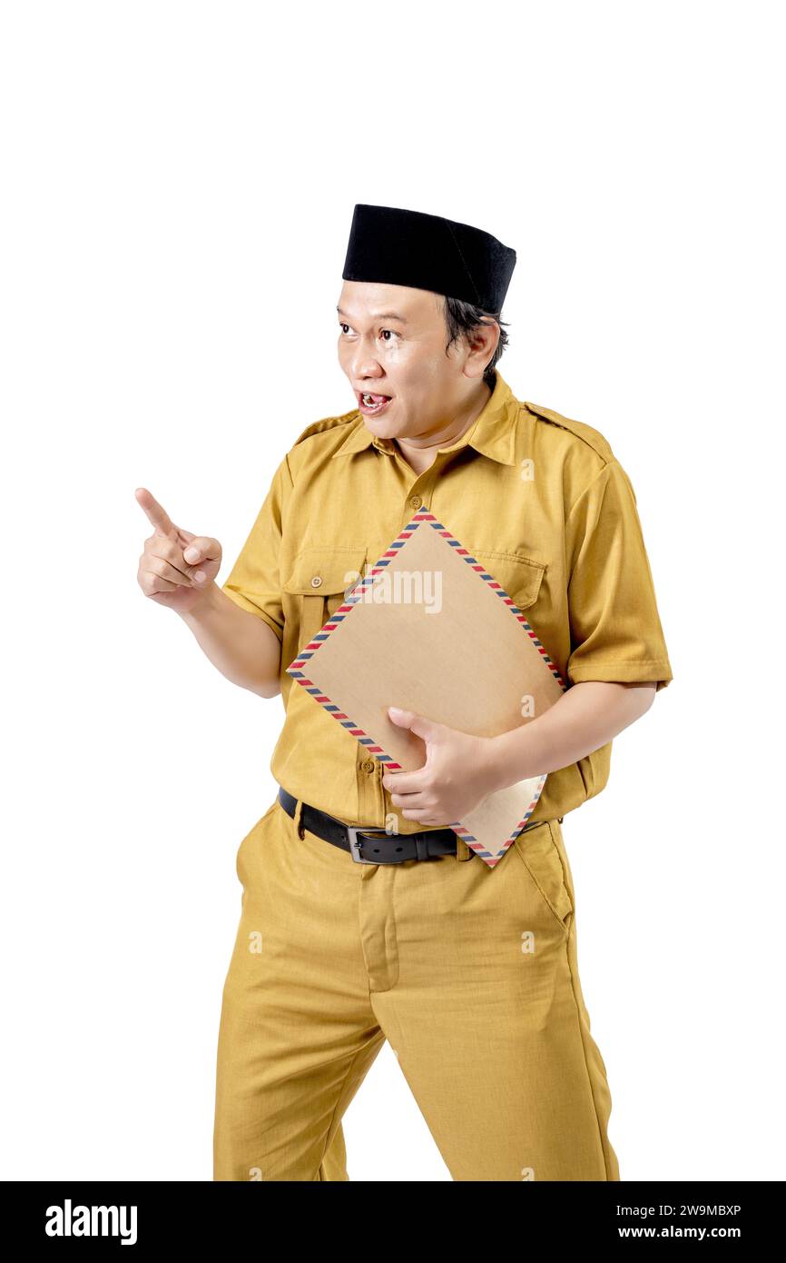 A civil servant man carrying a brown envelope with a hand gesture ...