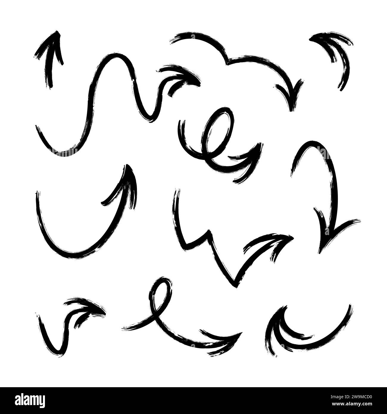 Grunge arrows. Brush painted arrow set with marker texture. Vector ...