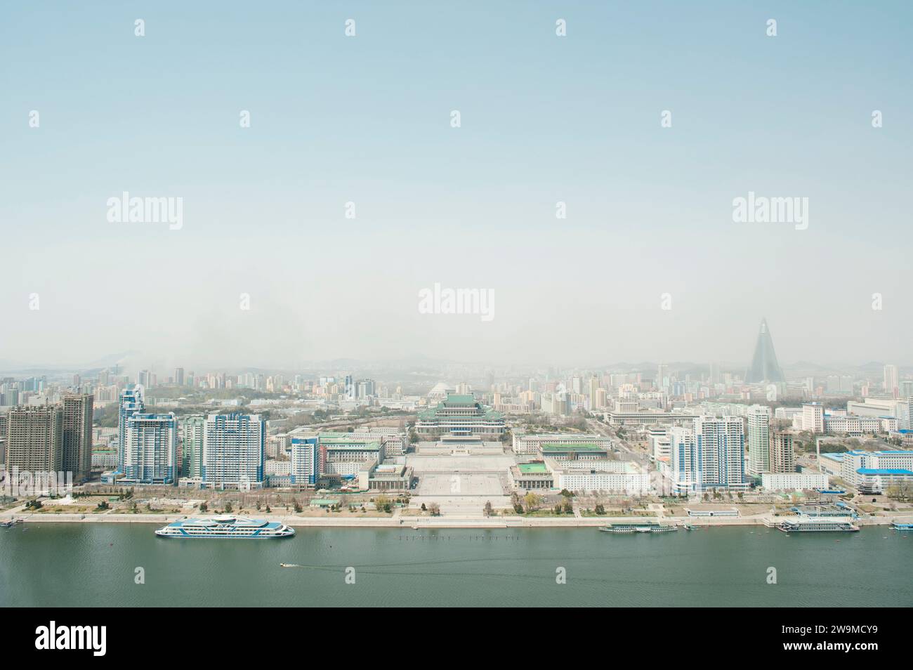 The view of downtown Pyongyang in North Korea from the top of the Juche ...