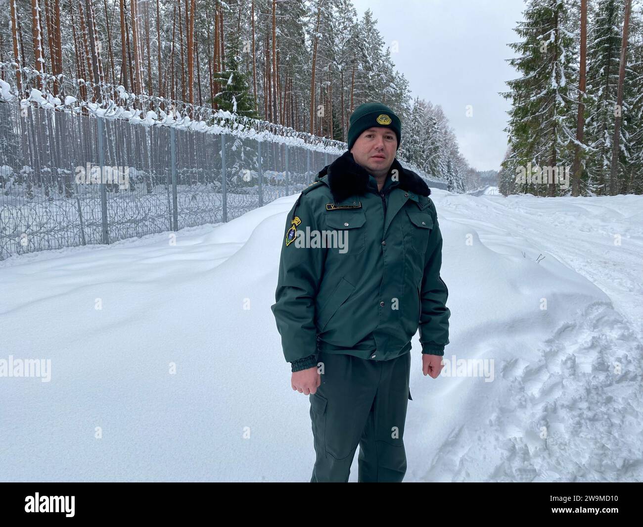 Silene, Latvia. 13th Dec, 2023. Latvian border guard Vladimirs Sersts ...