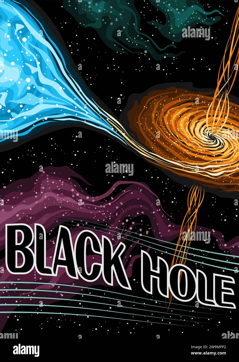 Vector Poster for Black Hole, vertical banner with cartoon design hot ...