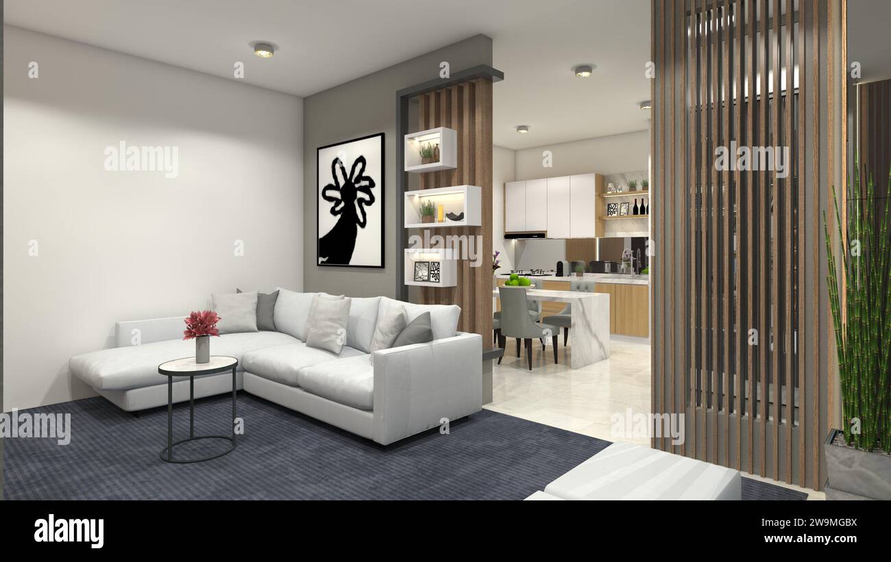 Modern and Minimalist Living Room Design with Comfortable Sofa Stock ...
