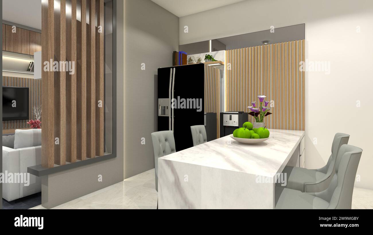 Modern Dining Bar Table Design with Marble Countertop Stock Photo - Alamy